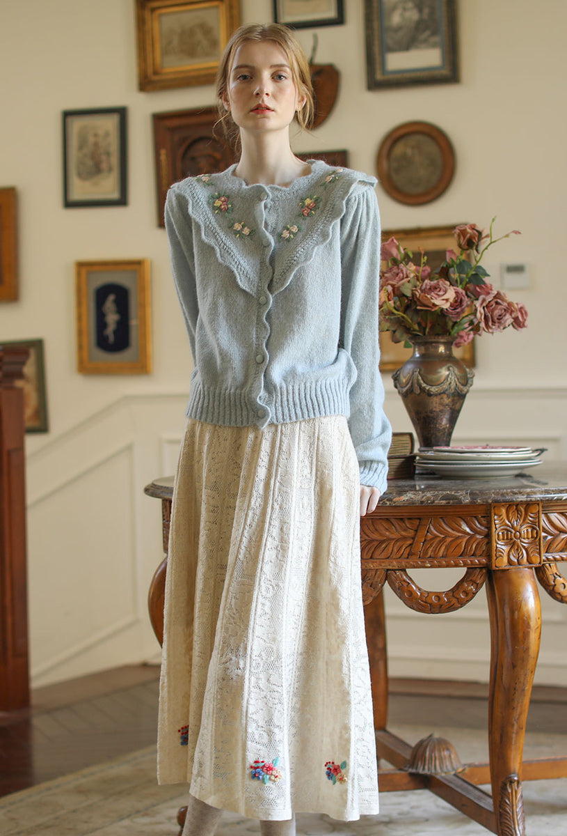 Rosetta ensemble Cottagecore wool cardigan skirt embroidery nostalgic ...